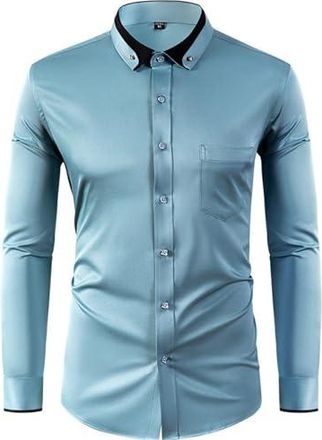 Generic Chemise &agrave; manches longues pour homme - Infroissable - Coupe ajust&eacute;e - Boutonni&egrave;re - Chemise de loisirs respirante - Poche de poitrine - Chemise de cos