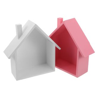 Angoily 2 St&uuml;ck 2 St&uuml;ck Schwebendes Holz Wandregal Hausf&ouml;rmig Wei&szlig; Rosa Schl&uuml;sselhalter und Sukkulentenst&auml;nder Dekoratives Eckregal f&uuml;r Wohnzimmer und Eingang