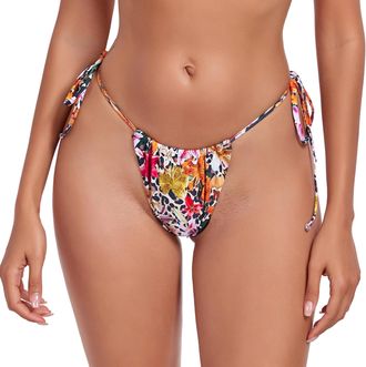 Relleciga Damen Bademode Bikinihose Brazilian Tanga-Unterteil mit Schn&uuml;rchen Thong Bottom Desert Lily S