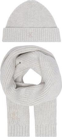 Calvin Klein Jeans Set Schal und M&uuml;tze Knitted Scarf Beanie Giftbox LVCKFJP00N Hellgrau