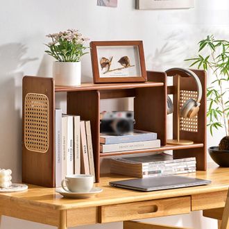 Generic Schreibtisch Organizer Shelf aus Bambus, Einziehbares Design, Tischregal Schreibtisch Aufsatzregal Abgestufter Speicher, f&uuml;r B&uuml;rowohnheim Wohnkultur