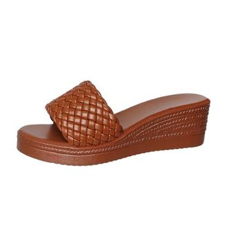 Generic Espadrilles compens&eacute;es &agrave; bout ouvert pour femme - Tendance - Tress&eacute;es - Chaussures de plage - Style boh&egrave;me, marron, 40.5 EU