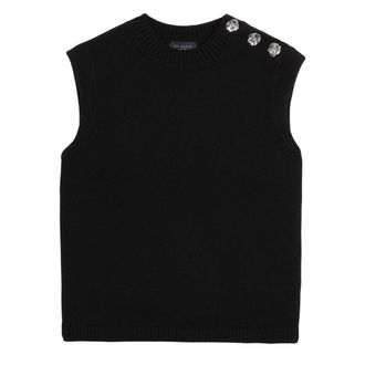 Ted Baker Rondher Rose Button Crew Neck Black Tank Top