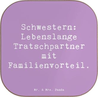 Mr. & Mrs. Panda gl&auml;seruntersetzer Spruch Schwestern Tratschpartner - Geschenk, Untersetzer Glas, f&uuml;r Gl&auml;ser, Liebe, Geschenke, Coaster, Tratsch, Spa&szlig;, Tischuntersetze