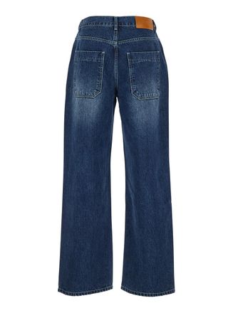 After Pray Mens Blue Jeans With Logo Patch Cotton