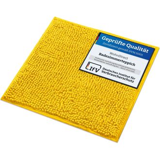 WohnDirect Badematte 45x45 cm Gelb - Kleiner Badvorleger f&uuml;r G&auml;ste-WC & Dusche - Weicher Hochflor Badezimmerteppich Quadratisch, Saugstark & Waschbar (Versand au