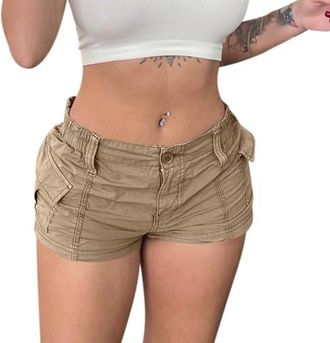 Generic Shorts cargo pour femmes tendance 2025 &eacute;t&eacute; stretch Jorts taille haute coupe courte Y2k mini shorts chauds avec poches en jean denim confortables, l&eacute;ge
