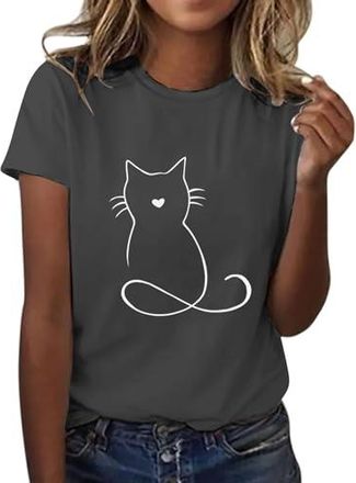Generic Tshirt Femme Blanc Manches Courtes Col Rond &Eacute;t&eacute; Tee Shirt Respirant Coton Imprim&eacute; Blouse Vetement Oversize Chemisier Chic Et &Eacute;l&eacute;gant Ample D&eacute;contract&eacute;
