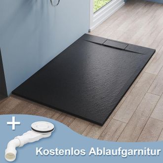 Sonni Duschwannen Flach Duschtasse hochwertige f&uuml;r Duschkabine Badezimmer smc wei&szlig; 32mm Schiefer-Textur inkl.Ablaufgarnitur Antirutsch Schneidbaren Design