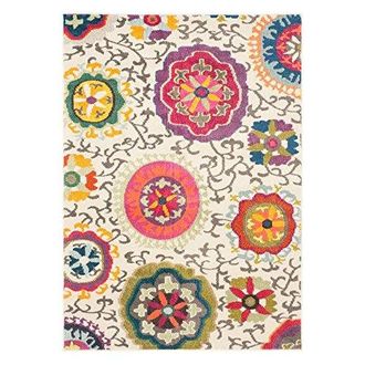 Safavieh Boho Teppich für Wohnzimmer, Esszimmer, Schlafzimmer - Monaco Collection, Kurzer Flor, Elfenbein und Multi, 160 x 160 cm
