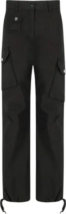 Ganni Femme, Pantalons, Noir, Taille: 38 FR Pantalon cargo droit en coton stretch