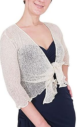 Mimosa Mesdames Femme Boléro au Crochet Briller en Dentelle Plaine Etendue Résille Cardigan Haussement Dépaules (Taille Unique, Cream/Silver)