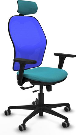Piqueras y Crespo Ergonomischer Stuhl f&uuml;r Telearbeit mit 3D-Armen, h&ouml;henverstellbare Lendenwirbelst&uuml;tze und h&ouml;henverstellbares Kopfteil, Blau/T&uuml;rkis