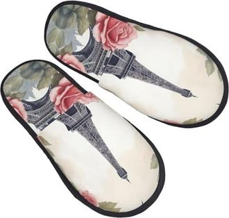 Generic Unisex Pantoufles Hommes Tour Eiffel Roses Fleur imprim&eacute;e Chaussures Classiques Chaussons dint&eacute;rieur pour Int&eacute;rieur Ext&eacute;rieur Homme L