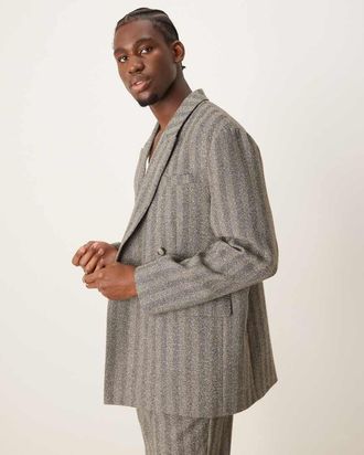 Asos Veste de costume décontractée à double boutonnage - Anthracite à chevrons-Gris