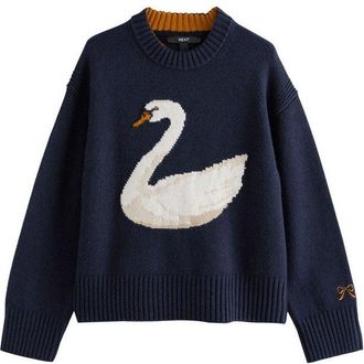 Next Strickpullover Langärmeliger Rundhalspullover mit Wollanteil (1-tlg)