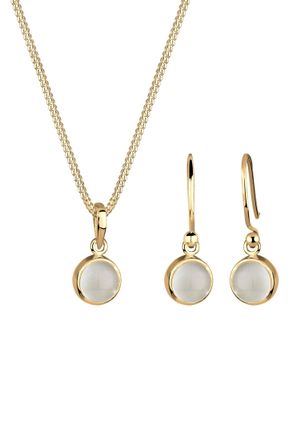 Elli Schmuckset Damen Mondstein Anh&auml;nger Elegant Schlicht in 925 Sterling Silber