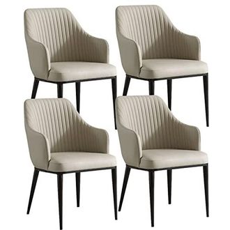 Generic Lot de 4 chaises de salle à manger modernes à dossier haut - Accoudoirs en cuir microfibre avec siège rembourré doux et pieds en acier au carbone - Lo
