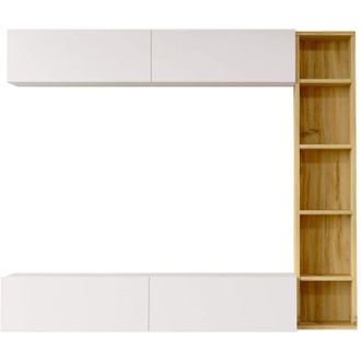 Mobili Rebecca Wohnwand Rebecca Mobili Hilba 143,5x169x26 Spanplatte Weiß Hellbraun Modern set 3 stk