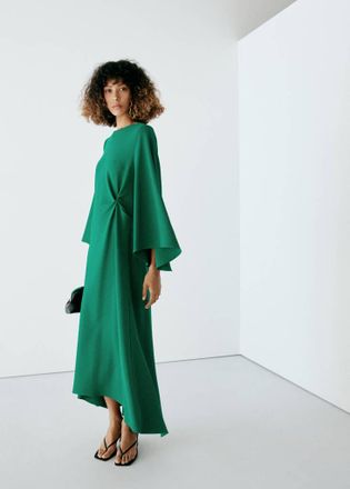 Mango Robe &agrave; manches &eacute;vas&eacute;es d&eacute;tail naud vert - Femme - XS - MANGO