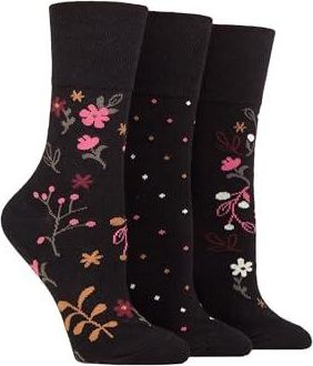 SockShop Gentle Grip Femme Chaussettes Fleurs à motifs et à rayures Paquet de 3 Nuit Florale 37-42
