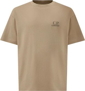 C.P. Company C.p. Company, Homme, Tops, Beige, Taille: M T-Shirt &agrave; Manches Courtes Imprim&eacute; en Jersey 30/1