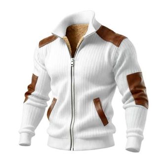Generic Veste tricot&eacute;e &agrave; fermeture &eacute;clair - Manteau &eacute;pais d&eacute;contract&eacute; pour un usage quotidien - Confortable et chaud - Col montant, blanc, 4XL