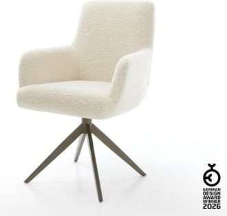 DELIFE Drehstuhl Heira-Flex mit Armlehnen Teddystoff Beige Kreuzgestell breit Effektfinish Titan 360&deg; drehbar Wippfunktion Taschenfederkern, Esszimmerst&uuml;hle