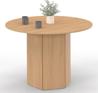 IDMarket Berthe runder Esstisch für 6 Personen, sechseckiger Fuß aus Holz in Buche-Optik, 110 cm