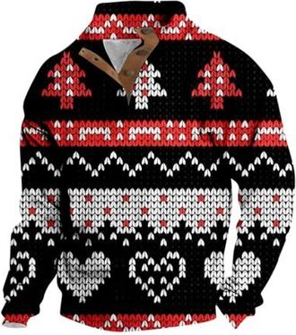 Generic Pull de Noël pour homme Fair Isle - Pull de Noël décoratif à manches longues - Doublure en polaire - Pull dhiver chaud pour homme - Polo de Noël 2025,