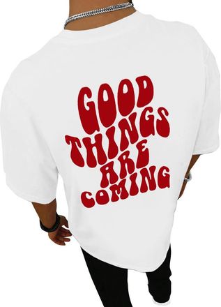 TOMWELL Oversized Tshirt Herren Rundhals Kurzarm Lose Sommer Oberteile Mode T-Shirt mit Backprint Vintage Drucken Streetwear Sport Casual Lang Tops F Wei&szlig; XXL