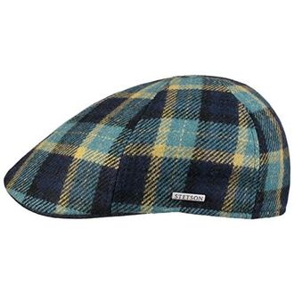 Stetson Casquette Texas Genola Wool Check Homme - Made in The EU Laine Gavroche avec Visiere, Doublure Hiver Automne-Hiver - M (56-57 cm) Bleu