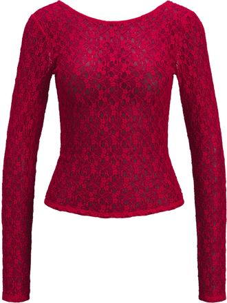 Jack & Jones Damen Jxleah Lace STR Ls Deep Back Top JRS Langarmshirt, Racing Red, Large
