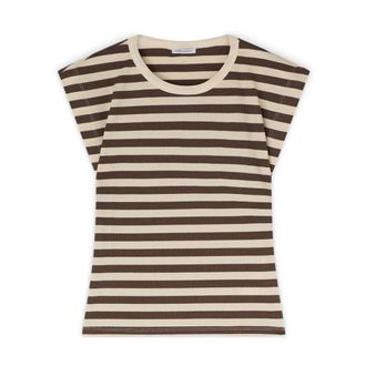 Motivi Gestreiftes T-Shirt aus Rippjersey - - Tops - Damen - Beige - XS