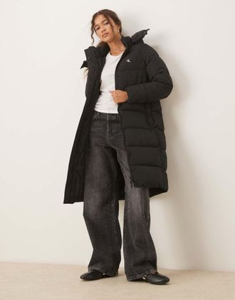 Calvin Klein Jeans Lange, schlichte Steppjacke in Schwarz