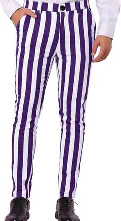 Generic Pantalon habill&eacute; ray&eacute; d&eacute;contract&eacute; pour homme, coupe ajust&eacute;e, bloc de couleur, pantalon de robe crayon, jambe droite, pantalon bloc de couleur, violet 