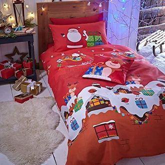 Catherine Lansfield Weihnachtsmanns Bettw&auml;sche, Baumwolle Polyester, Multi, Junior Duvet Set