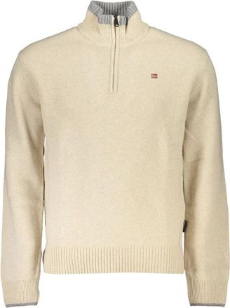 Napapijri Homme, Pulls, Beige, Taille: 2XL Pull Beige &agrave; Manches Longues avec Demi-Zip
