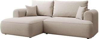 Selsey Ovo Mini - Eckschlafsofa linksseitig mit Stauraum, Easy-Clean-Samtbezug, creme - Selsey