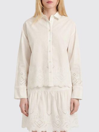 Momoni Chemise en coton &agrave; manches longues avec empi&egrave;cements en dentelle