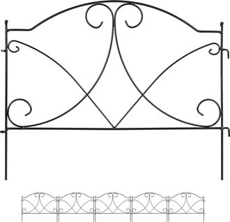 Relaxdays Beetzaun, H x B: 43 x 55 cm, 6 Zaunelemente, Garten Beeteinfassung zum Stecken, Metall, Vintage-Look, schwarz