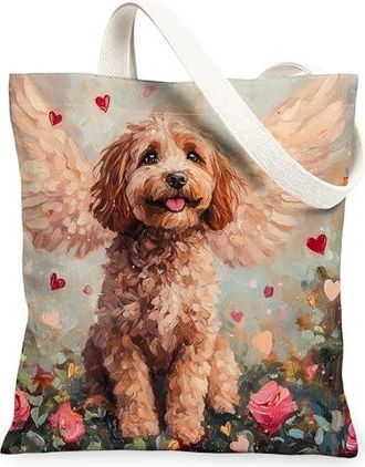 Generic Cockapoo Sac fourre-tout en toile pour le shopping Motif chien 33 x 38 cm, sac d&eacute;picerie r&eacute;utilisable pour la Saint-Valentin, pour femme, animal domes