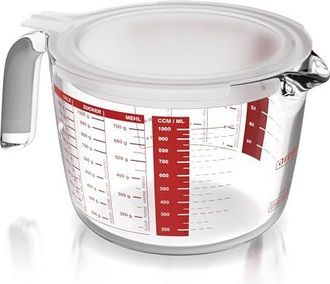 Arendo Messbecher Glas 1l - 1000 ml - Messkrug Borosilikatglas - hitzebeständiges Glas - Mikrowellen geeignet - präzise Skala