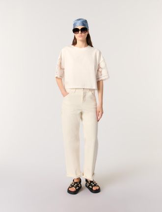 Maje Tee-shirt &Agrave; Manches En Crochet - Blanc - Taille 2 - Maje