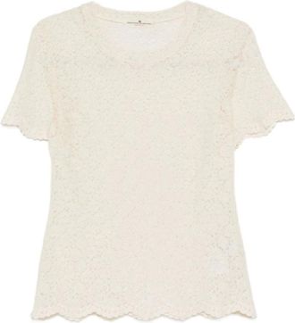 Ermanno Scervino Femme, Tops, Blanc, Taille: 40 FR T-Shirt avec Broderie Vague