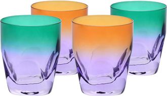 Krosno Whiskygl&auml;ser 260 ml - 4er Set - Aurora Kollektion - Handbemalt - Bleifreies Kristall - F&uuml;r Bourbon, Rum & Cocktails - Geschenk - Orange-Violett