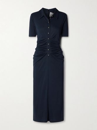 Carolina Herrera Midi-hemdblusenkleid Aus Stretch-jersey Mit Raffungen - Blau