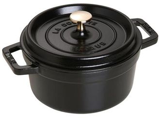 Staub Gusseisen Bräter/Cocotte, Rund 20 cm, 2,24 L, Aromaregen Funktion für optimale Befeuchtung, Für alle Herdarten inkl. Induktion & Backofen, Schwarz