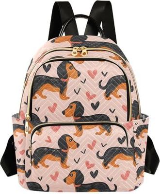 Mnsruu Mini sac à dos pour femme, motif teckel, coeurs, petit sac à dos tendance pour femme, sac à dos décontracté, Multi614, M