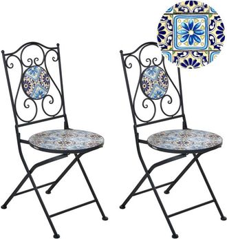 Beliani Lot de 2 Chaises de Jardin Vintage en M&eacute;tal avec Plateau Motif Mosa&iuml;que Structure en Fer Noir Aggius